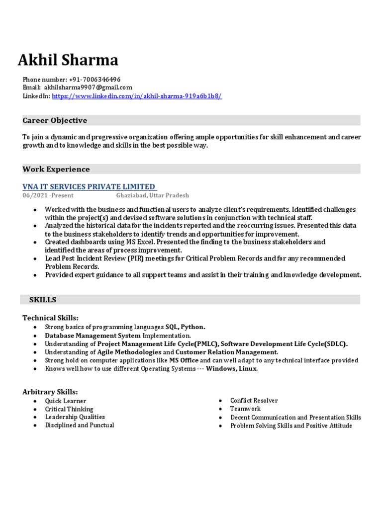 Akhil Sharma: Career Objective | PDF | Software Development Process | Product Lifecycle