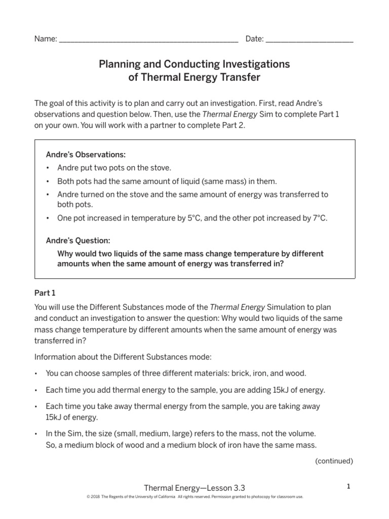 TE Planning and Conducting Investigations of Thermal Energy Transfer 2 ...
