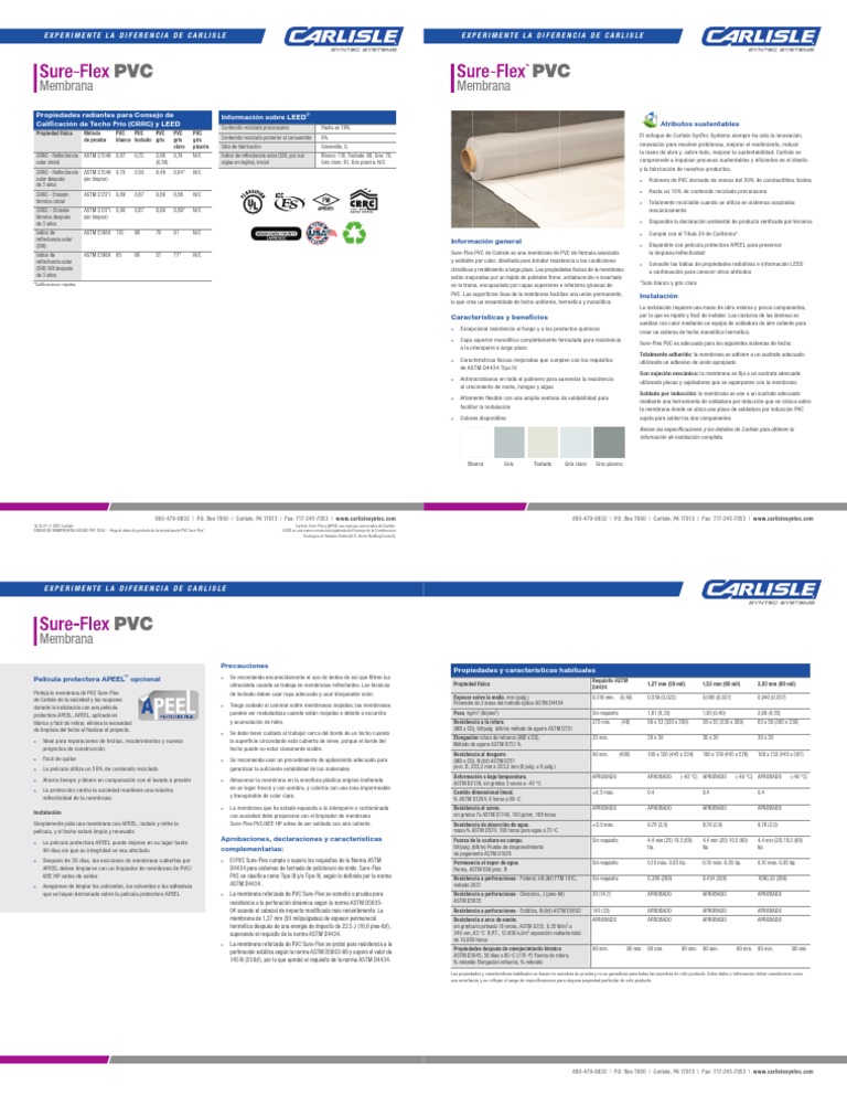 Sure-Flex PVC Membrane Product Data Sheet - Spanish | PDF | Soldadura ...