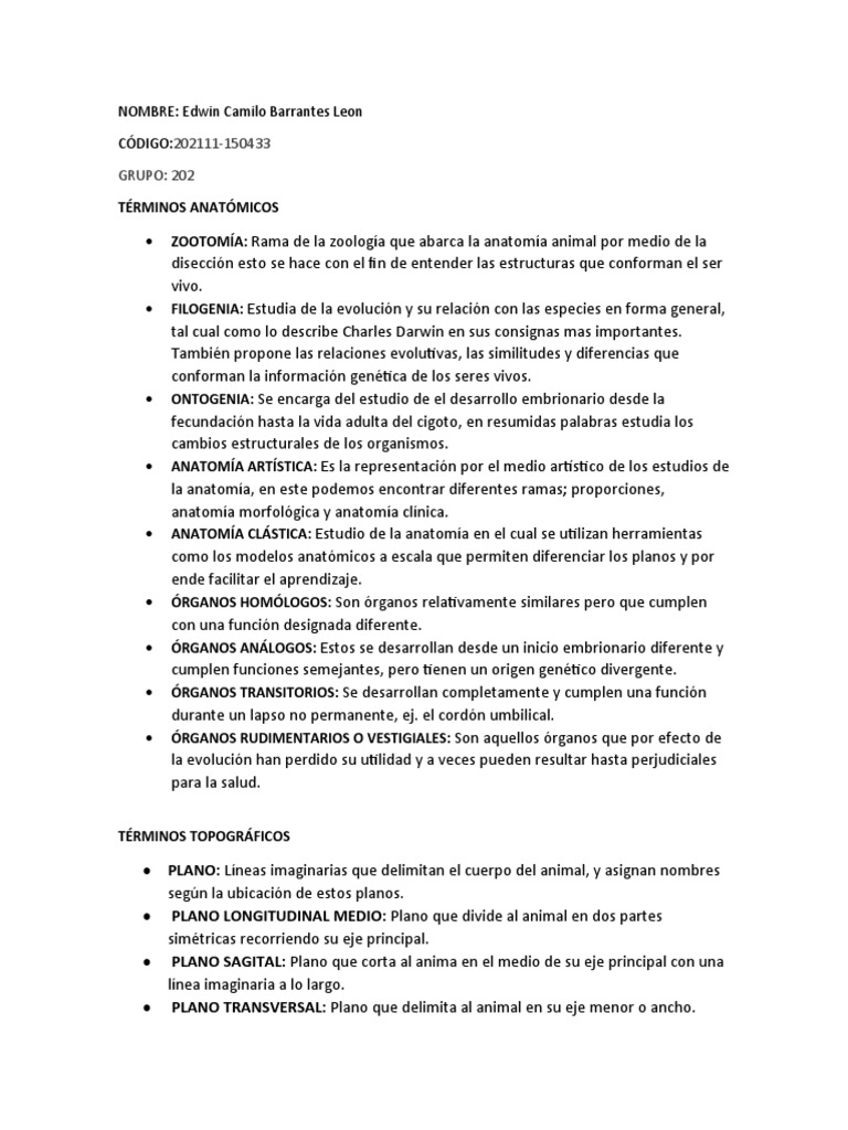 Terminos Anatomicos | PDF | Términos anatómicos de ubicación | Biología