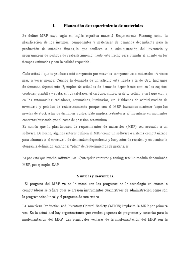 Planeación de Requerimiento de Materiales | PDF