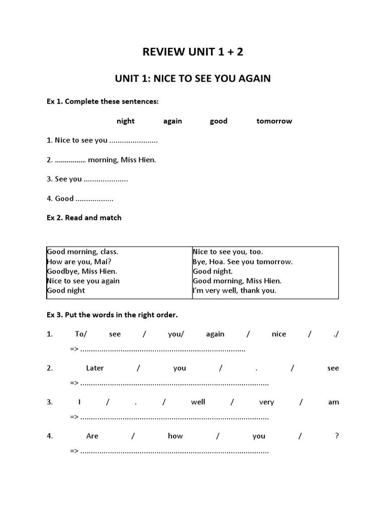 Review Unit 1 And 2 Pdf Vietnam