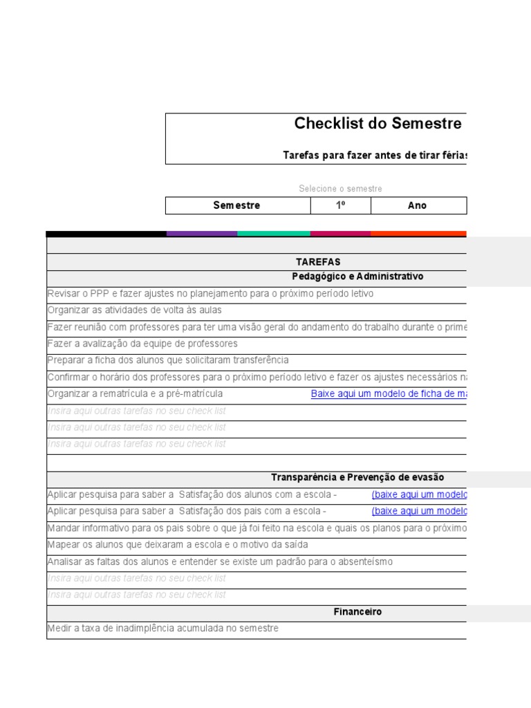 Checklist Escolar Semestral Completo | PDF | Carreira e Crescimento