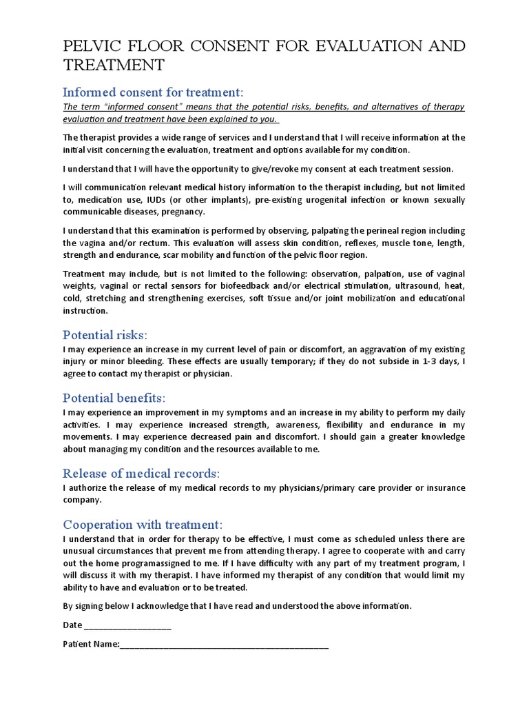 Pelvic Floor Evaluation Consent Form | PDF | Vagina | Informed Consent