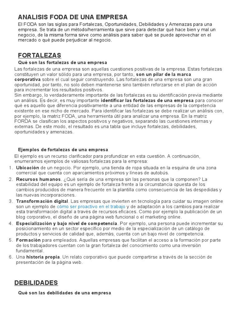 Analisis Foda de Una Empresa | PDF | Análisis FODA | Business