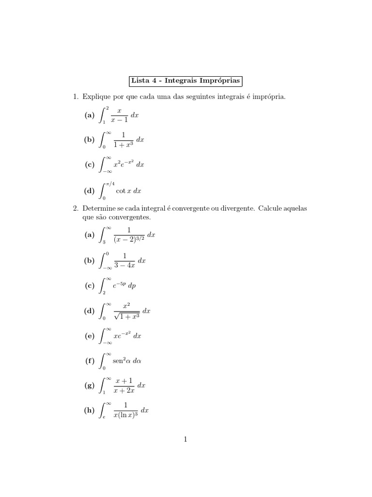 Integrais Impróprias | PDF | Integrante | Relações matemáticas