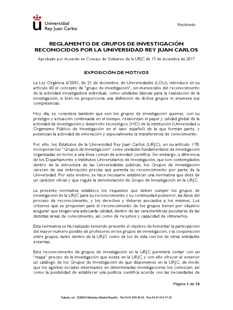 Reglamento de Grupos de Investigación URJC | PDF | Maestros | Universidad