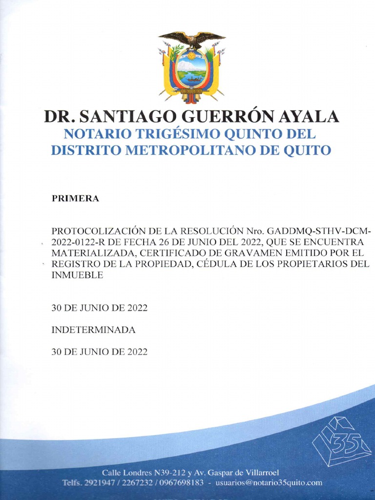 Protocolizacion Resolucion GADDMQ-STHV-DCM0001 | PDF | Ley de Tierras