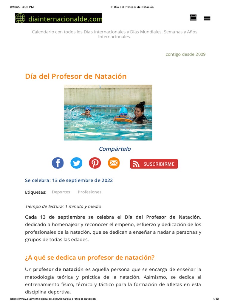 Día Del Profesor De Natación Pdf Nadando Maestros