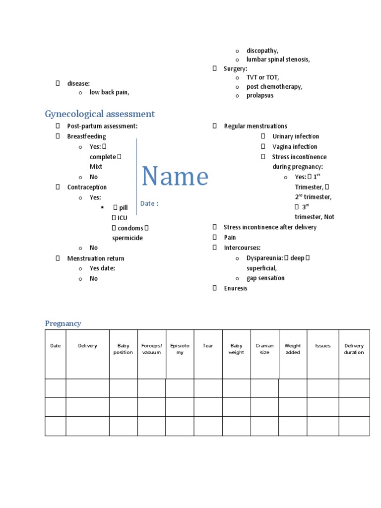 Comprehensive Gynecological, Urinary, and Pelvic Floor Assessment ...