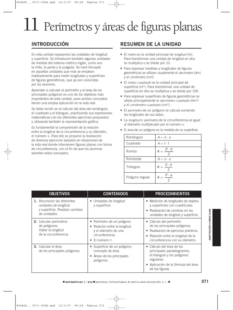Perímetros y Áreas en Figuras Planas | PDF | Unidades de medida | Longitud