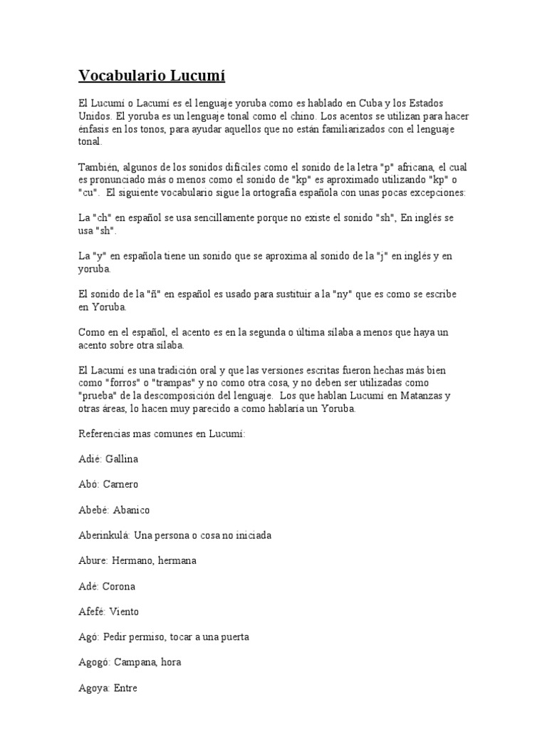Vocabulario Lucumí | PDF