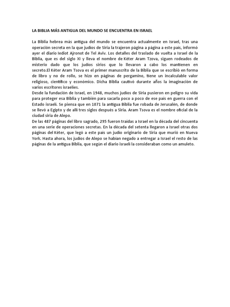 La Biblia Más Antigua Del Mundo Se Encuentra en Israel | PDF ...