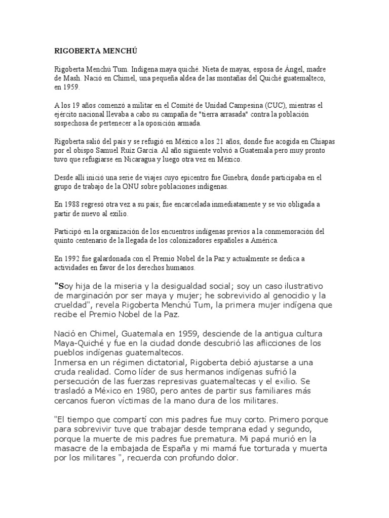 Biografía de Rigoberta Menchú Tum | PDF | Guatemala