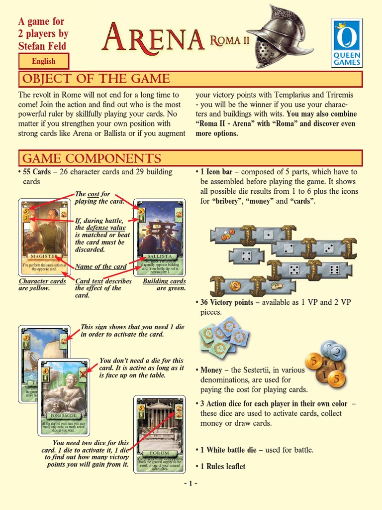 Arena Roma II Game Overview | PDF | Tabletop Games | Games Of Chance