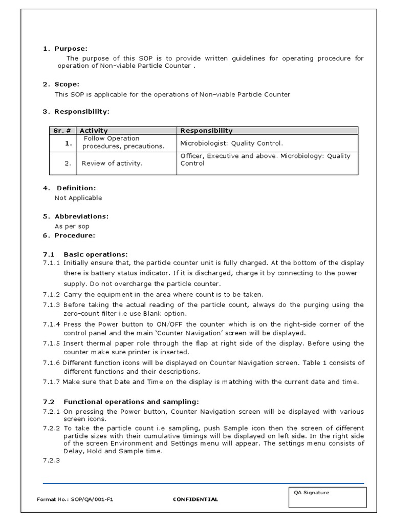 Operating Procedure For Non-Viable Particle Counter | PDF | Menu ...