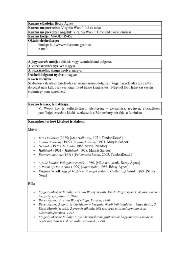 Virginia Woolfidő És Tudat-Temtika | PDF