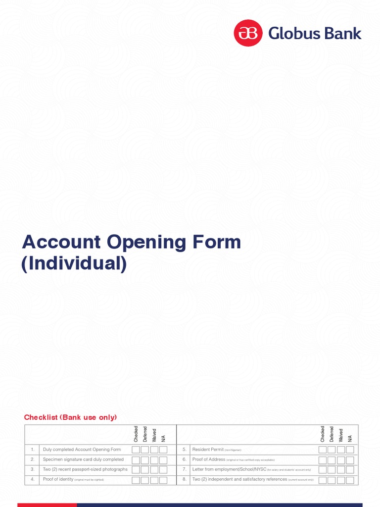 9 - Globus Bank Account Opening Form | PDF | Identity Document | Signature
