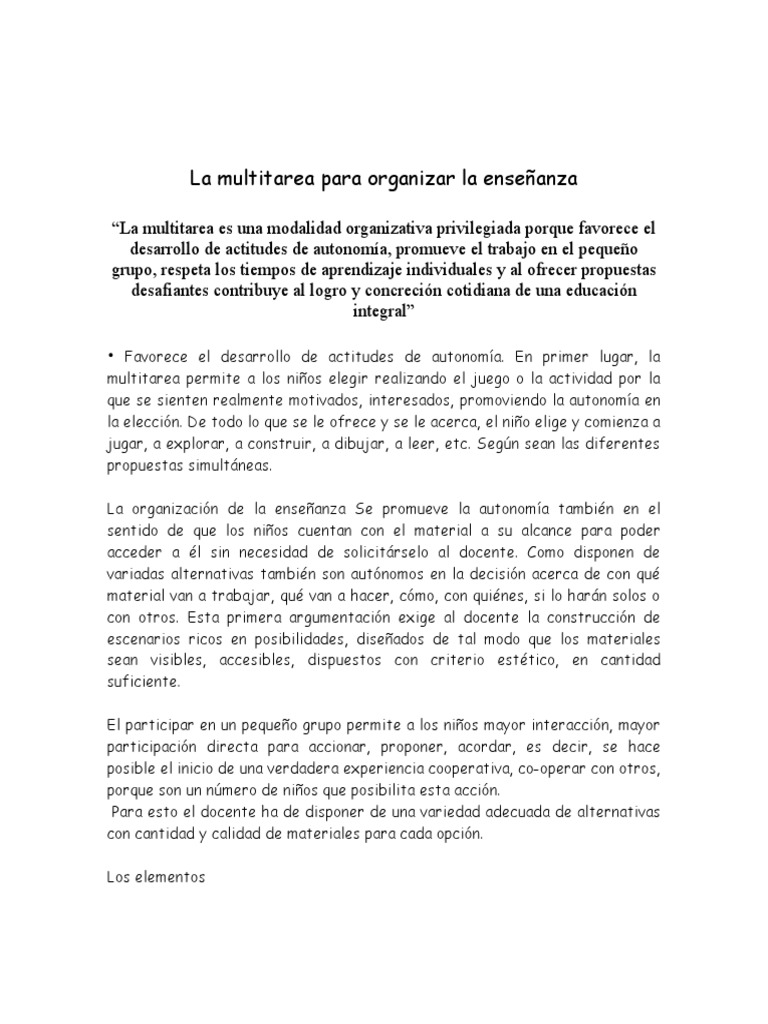 La Multitarea para Organizar La Enseñanza | PDF | Método de enseñanza | Folklore