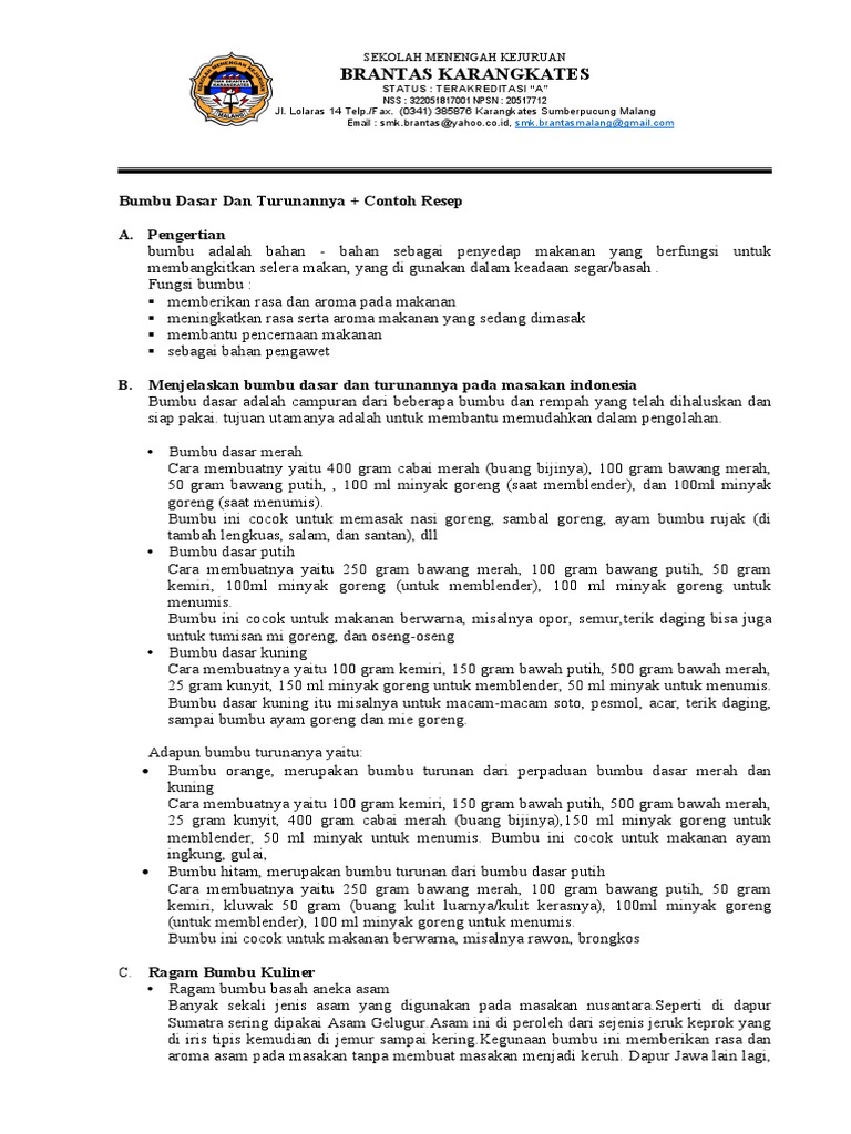 Bumbu Dasar Dan Turunannya | PDF