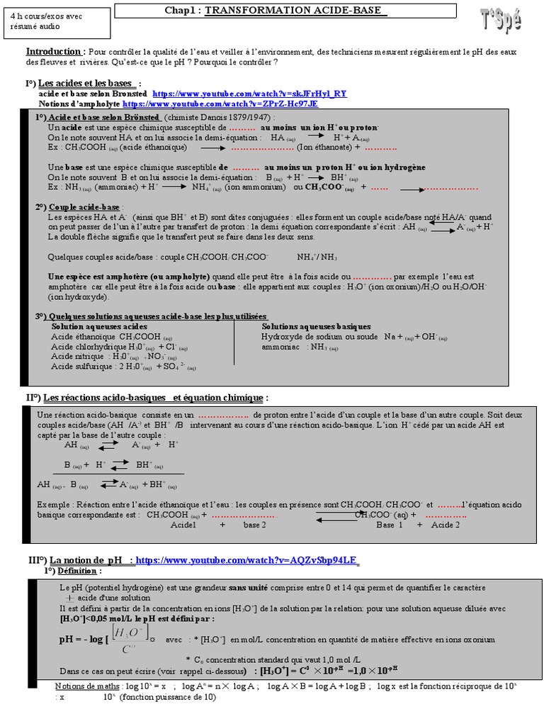 Transformations Acide - Base Eleve N | PDF | Ph | Acide