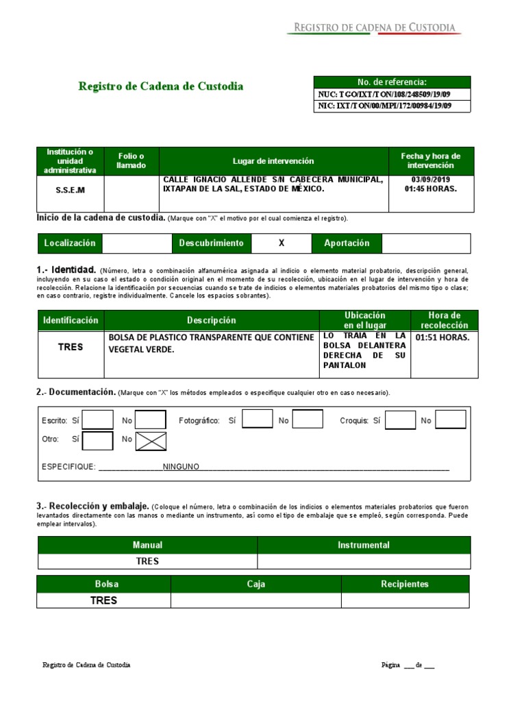 Registro de Cadena de Custodia Ixtapan | PDF