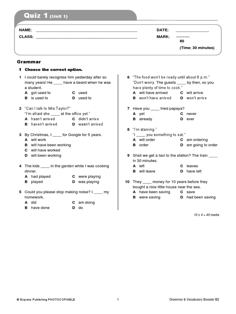 2 Gram Vocbooster b2 Quiz 1 | PDF