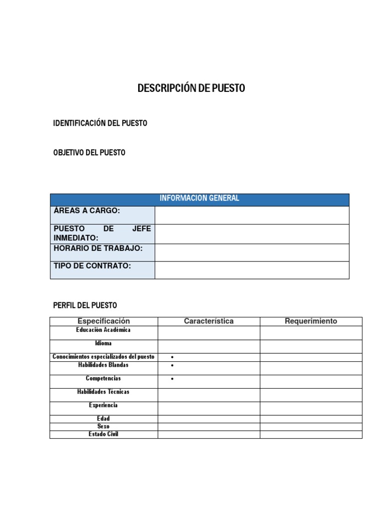 Formato Descripción de Puesto | PDF
