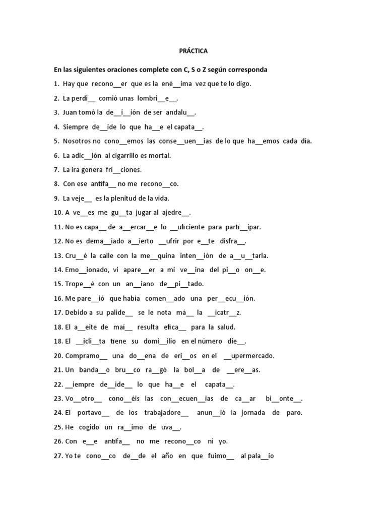 Ejercicios de uso de C, S y Z | PDF