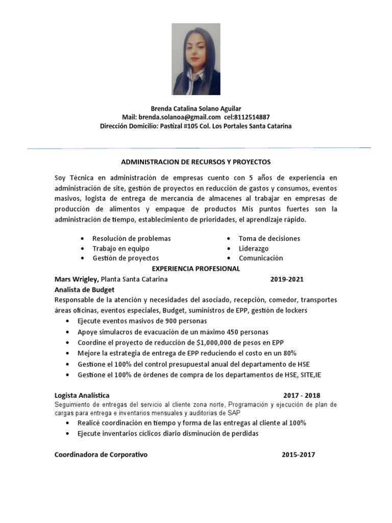 CV - Brenda Solano | PDF | Economias | Business