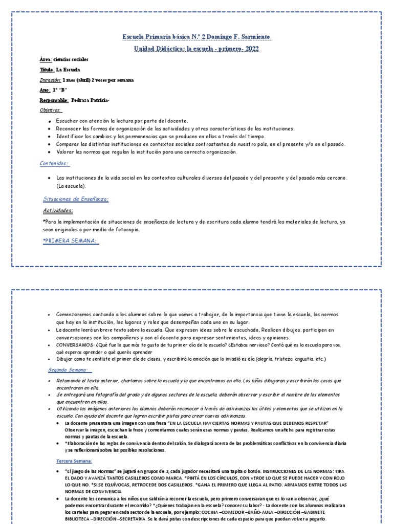 Unidad Didactica - La Escuela | PDF | Maestros | Método de enseñanza