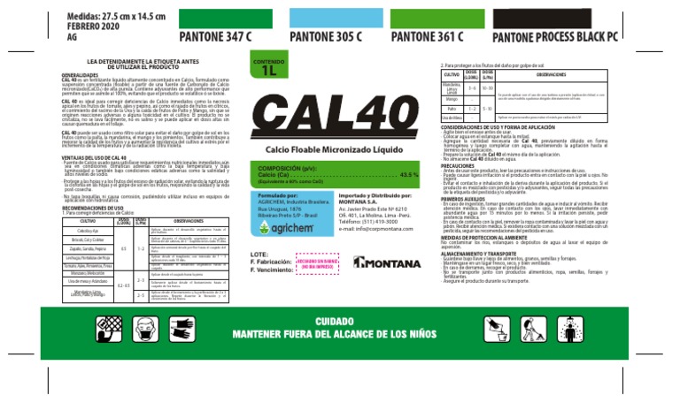 Etiqueta Cal 40. | PDF | Calcio | Agua