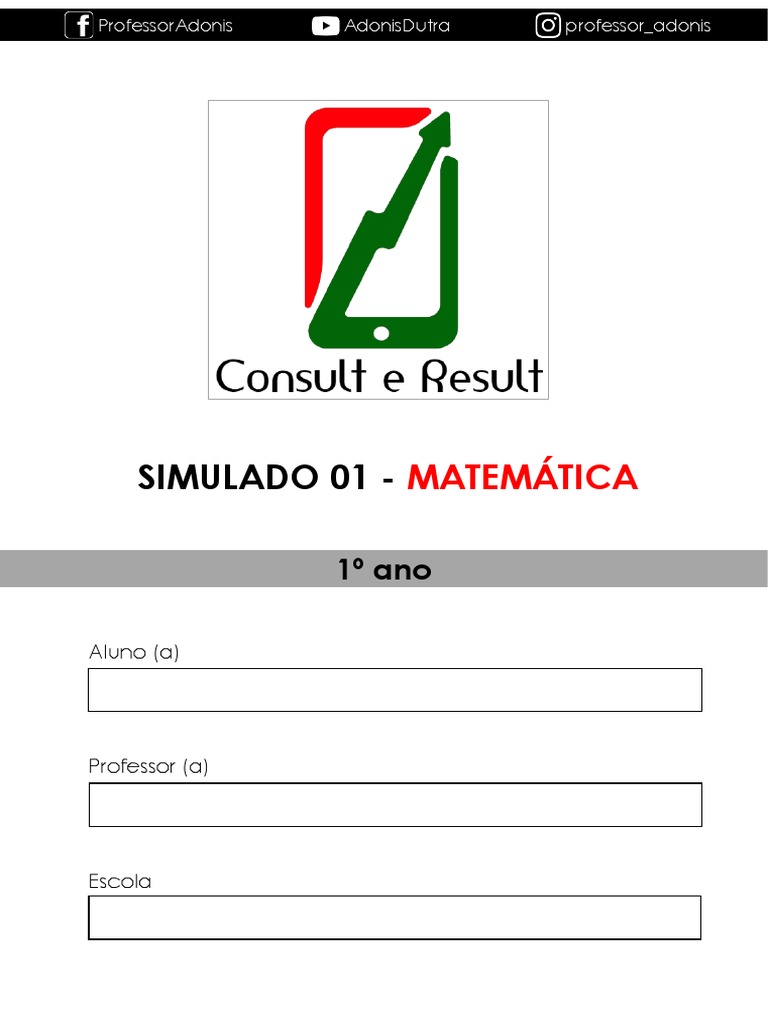 Simulado 01 - Matemática - 1º Ano (Professor Adonis) | PDF