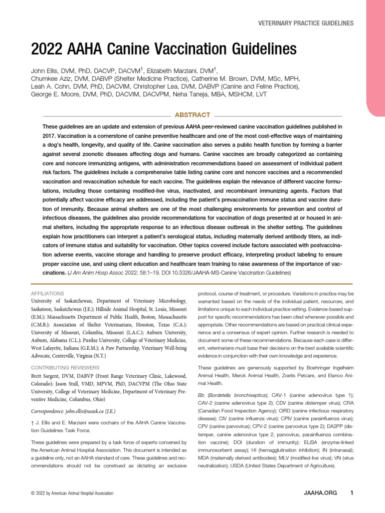2022 Aaha Canine Vaccinations Guidelines | PDF | Vaccines | Rabies
