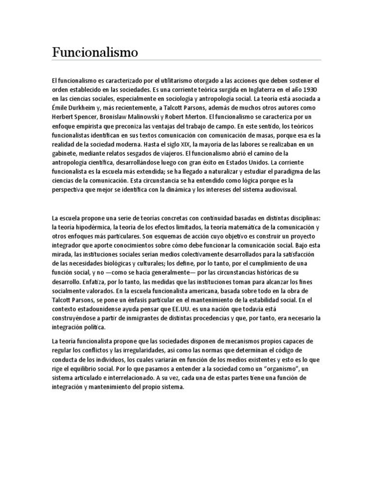 Funcionalismo | PDF | Teorías sociológicas | Ciencias del comportamiento