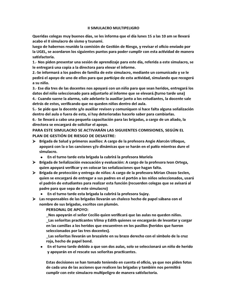 Ii Simulacro Multipeligro | PDF