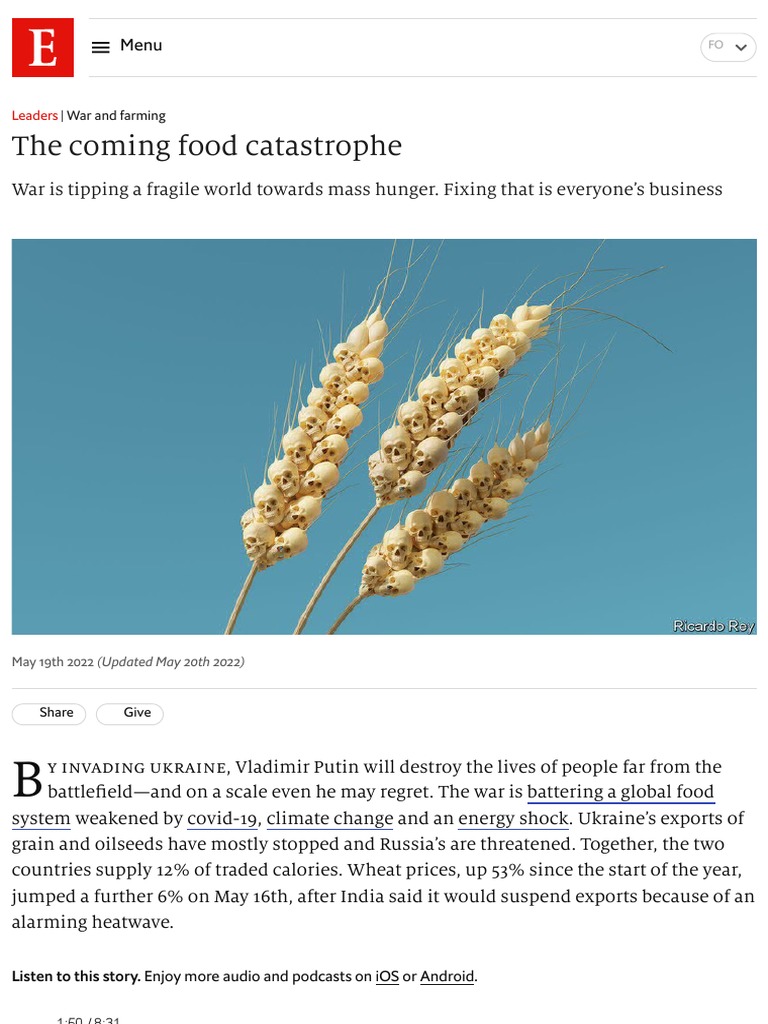 The Coming Food Catastrophe - The Economist | PDF | Cost Of Living | Wheat