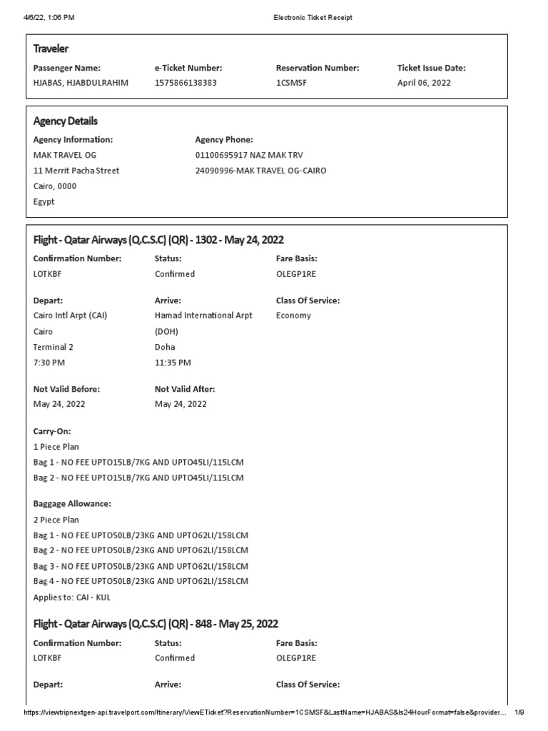 Qatar Airways e-ticket receipt | PDF | Airlines | Privacy Policy