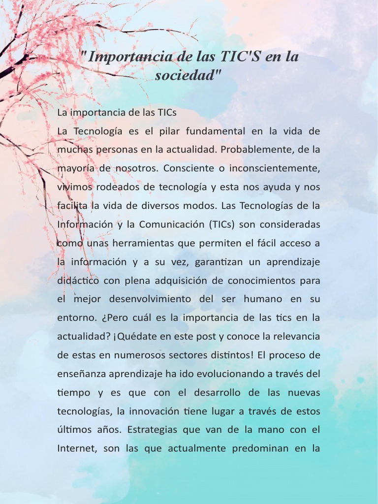 1 6 Importancia De Las Tic S En La Sociedad Pdf Tecnología De