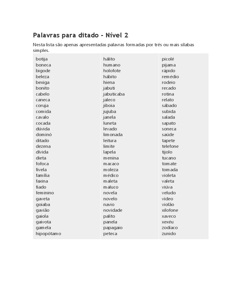 Palavras para Ditado | PDF
