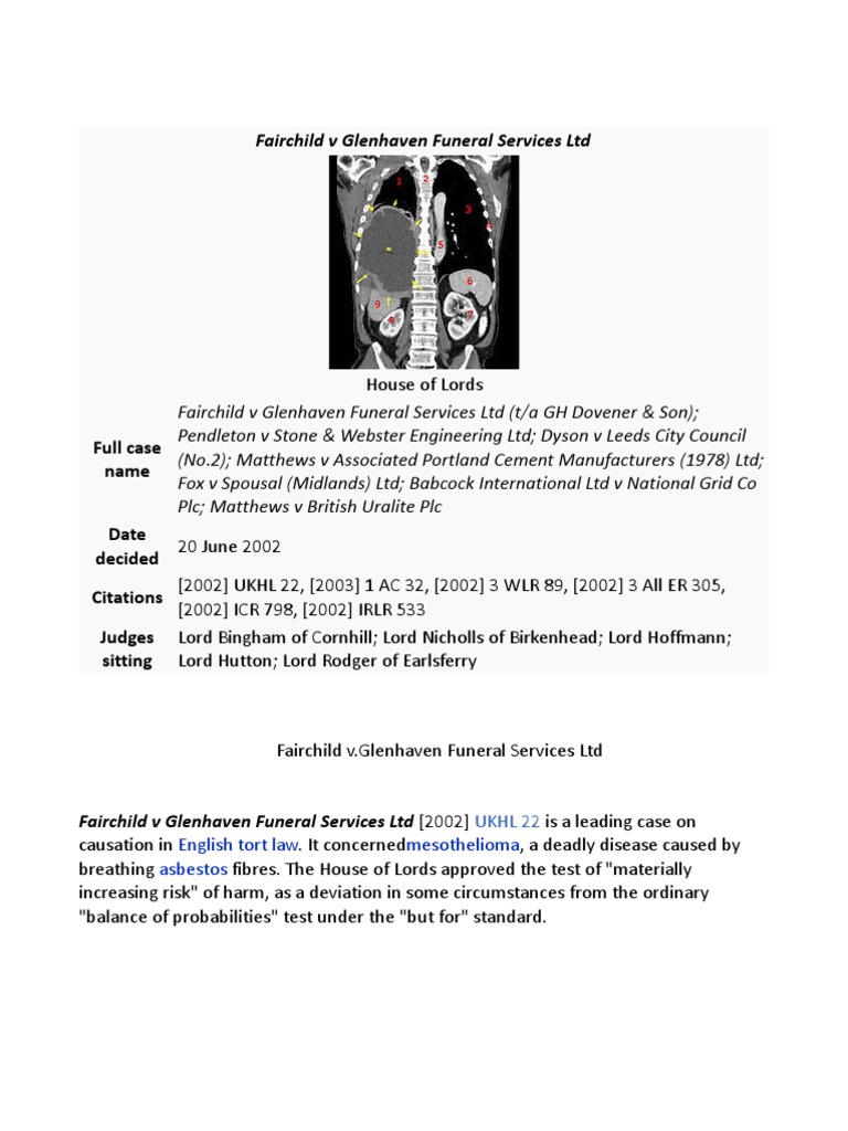 Fairchild V.glenhaven Funeral Services LTD | PDF | Damages | Tort