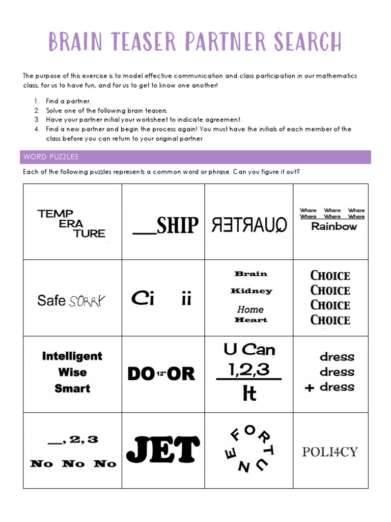 Brain Teaser Partner Activity Guide | PDF