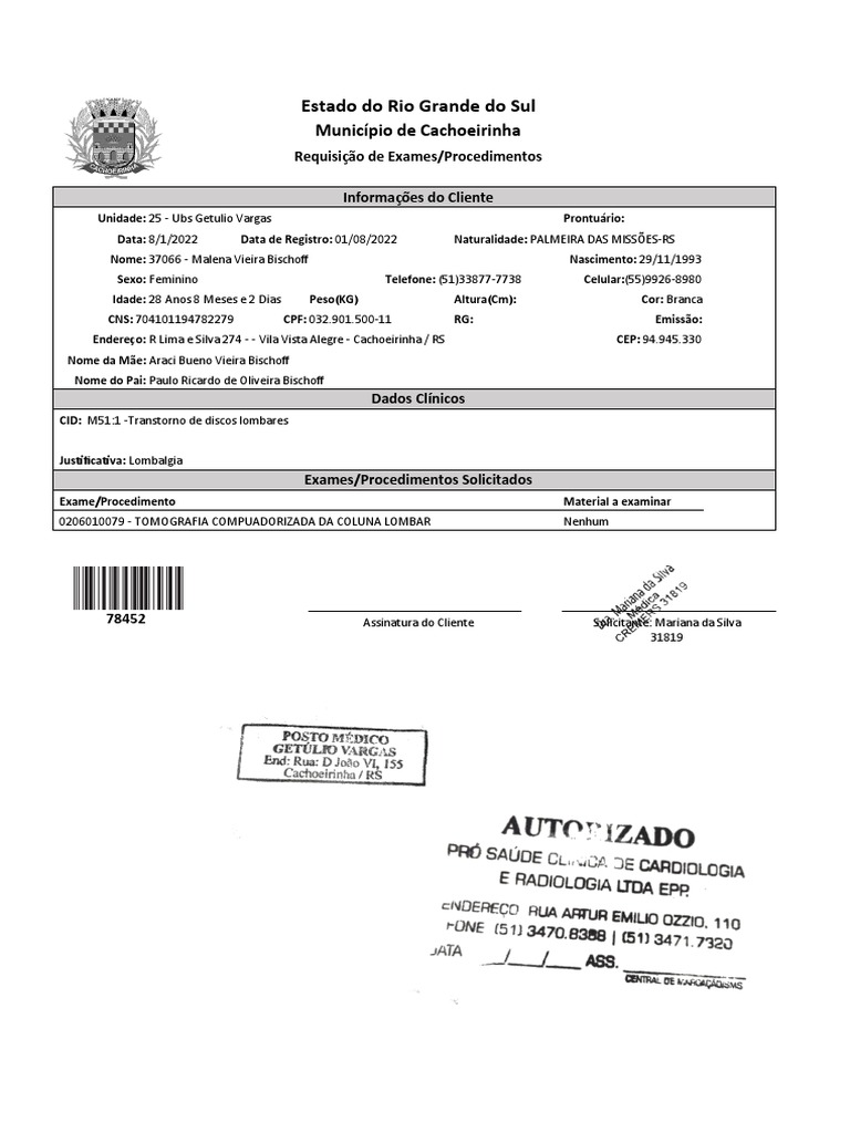 Tomografia Pedido Sus | PDF