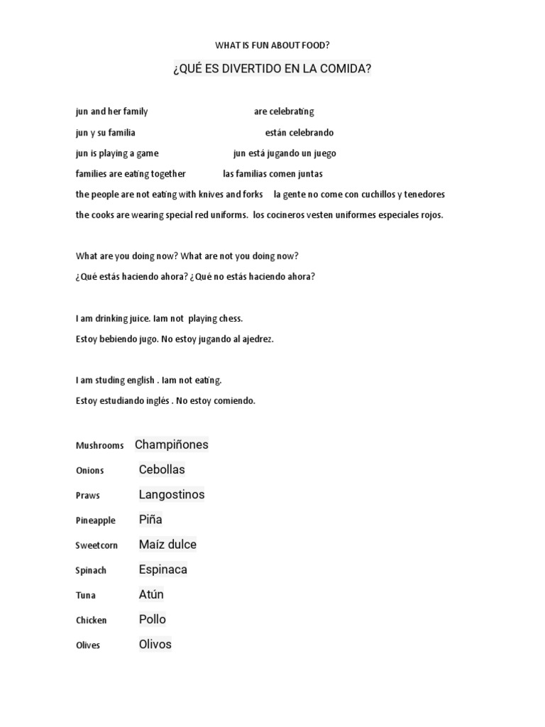 Prueba de Ingles | PDF | Alimentos | Cocina