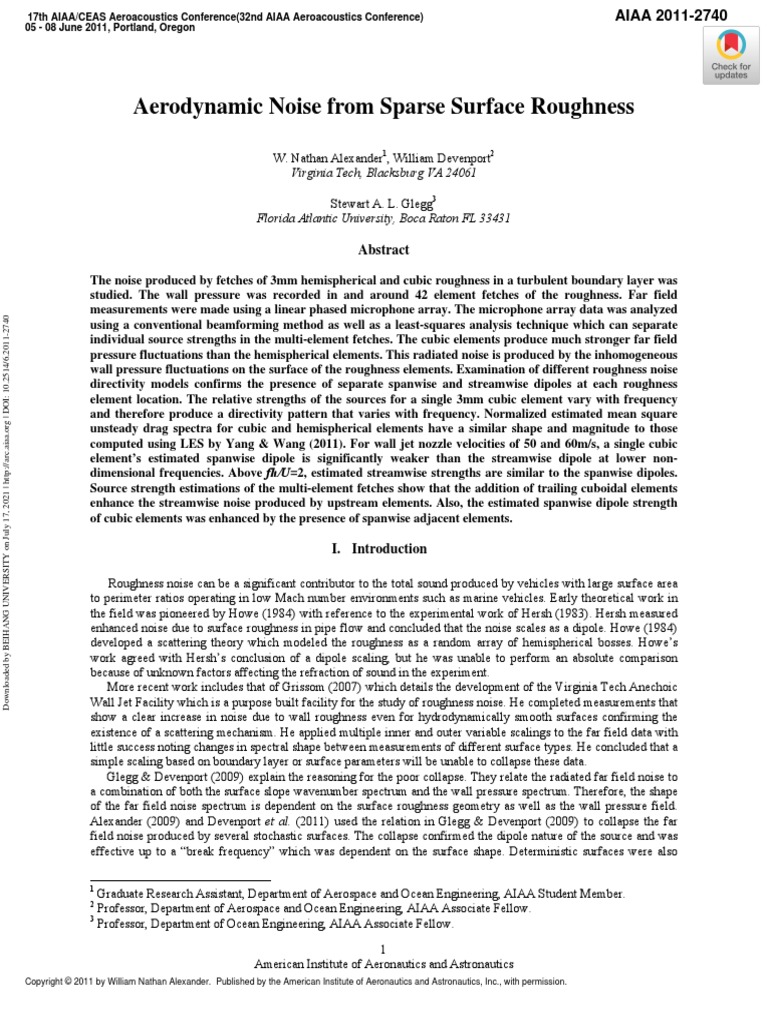 Alexander Et Al. - 2011 - Aerodynamic Noise From Sparse Surface Roughness | PDF | Matrix ...
