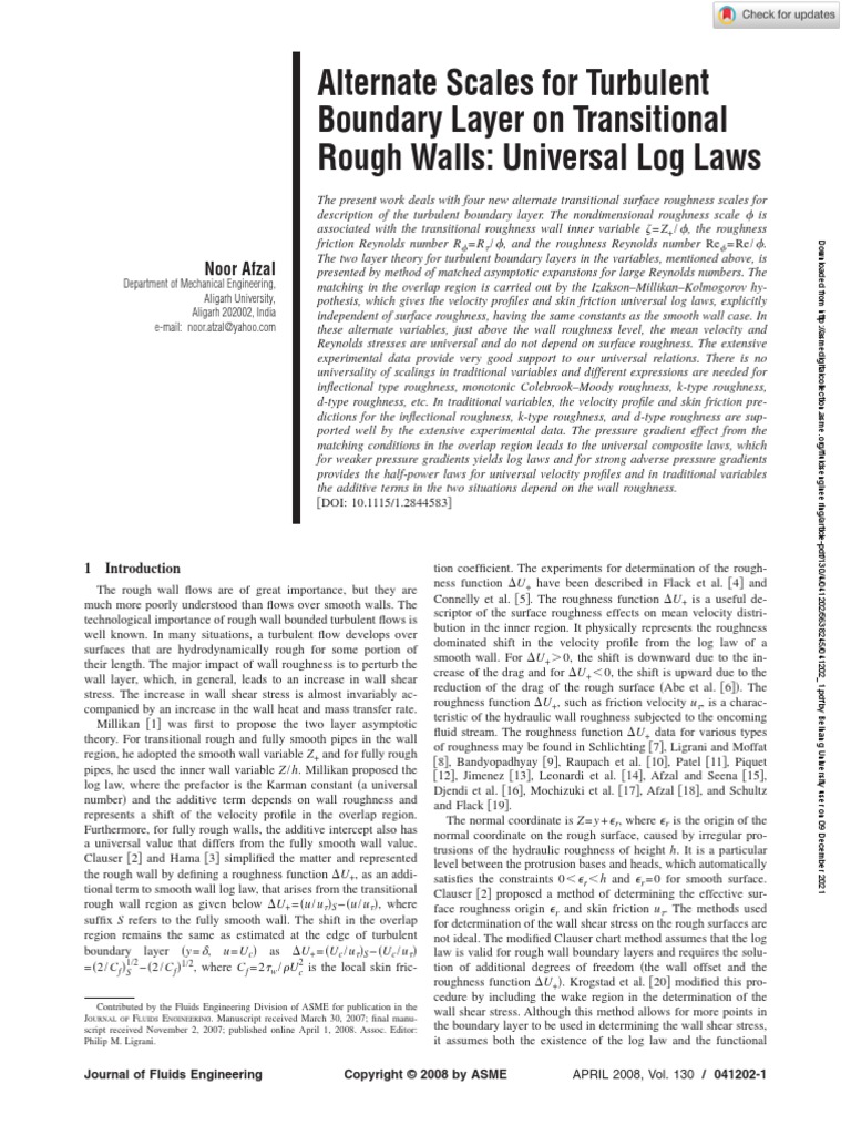 Afzal - 2008 - Alternate Scales For Turbulent Boundary Layer On T | PDF | Boundary Layer ...