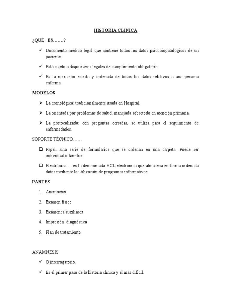 Historia Clinica - 1 | PDF | Examen físico | Historial médico