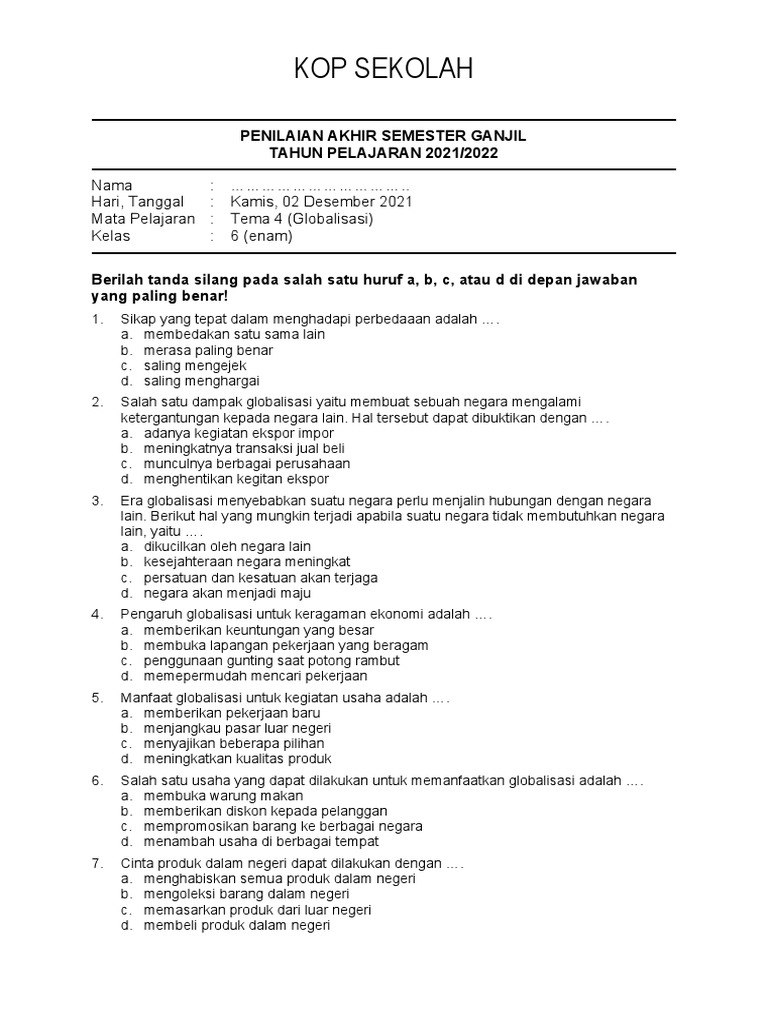 Naskah Soal PAS Kelas 6 Tema 4 - Rev-1 | PDF