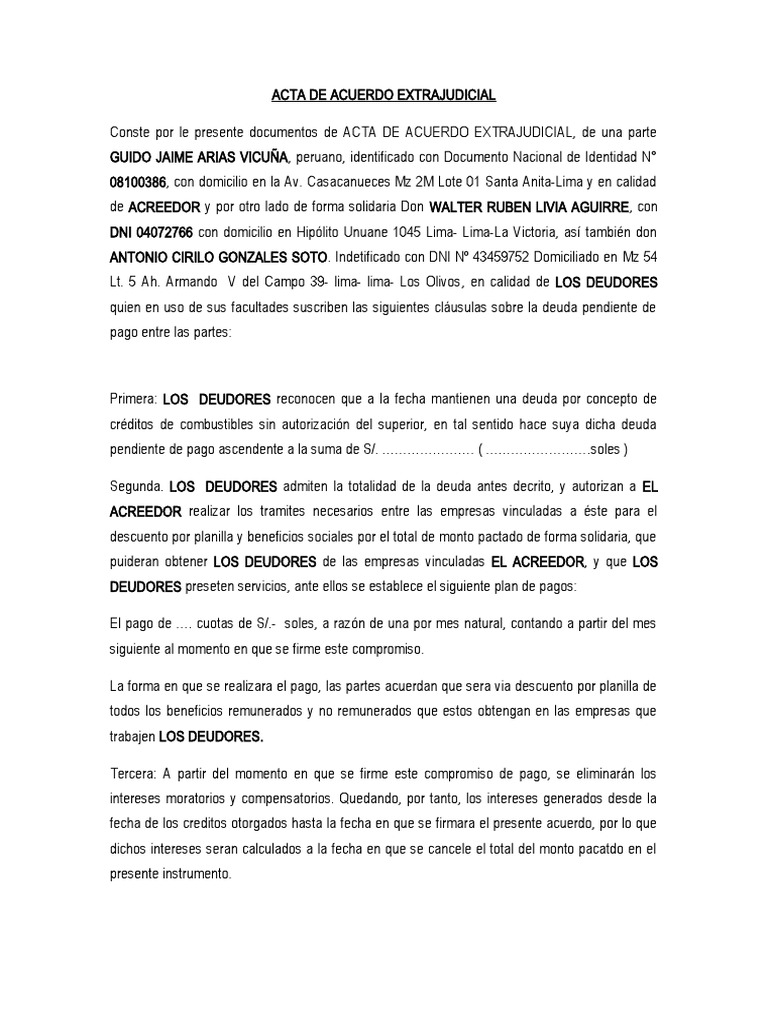 Acuerdo Extrajudicial de Deuda en Lima | PDF | Lima | Deuda