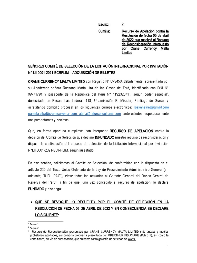 Recurso de Apelación | PDF | Apelación | Caso de ley